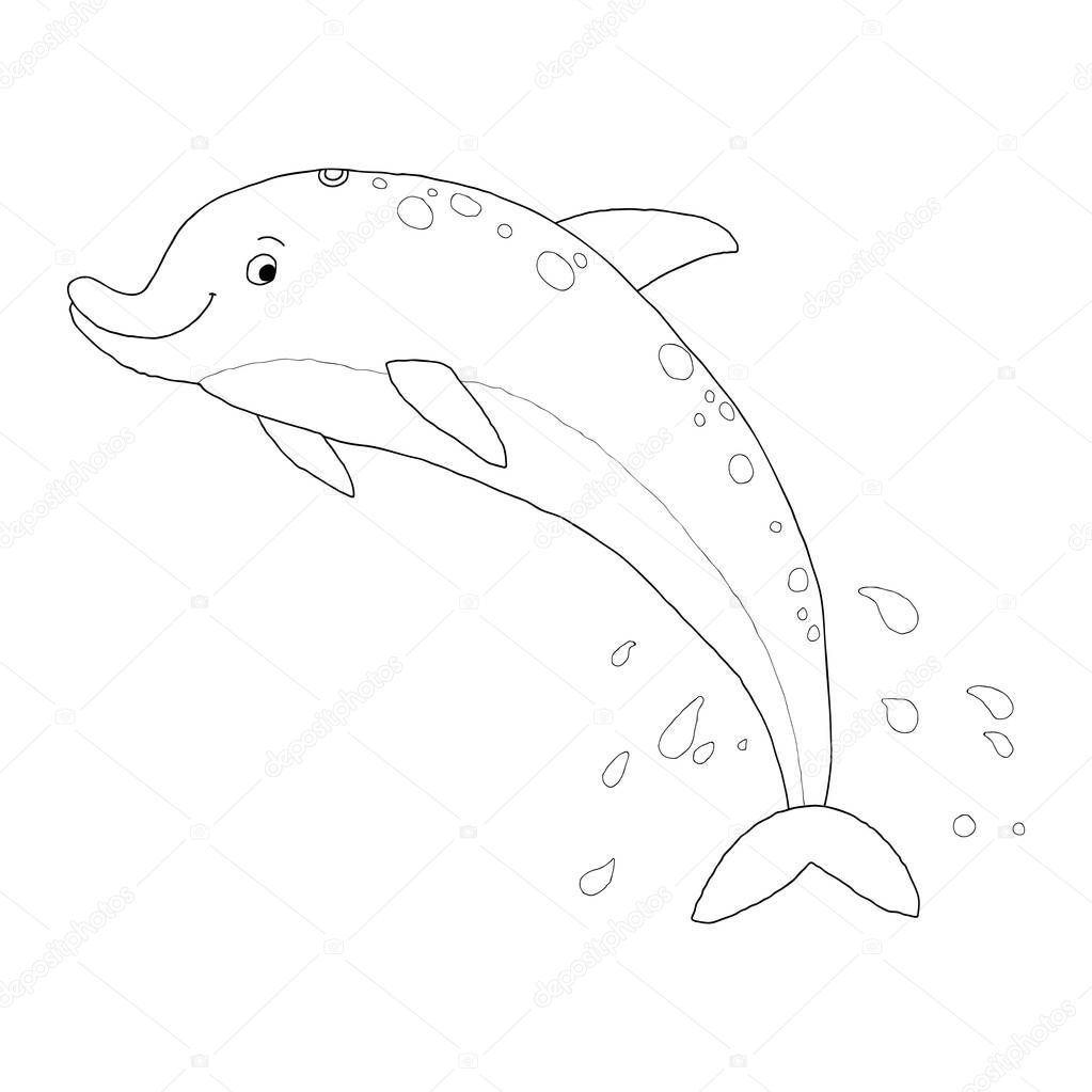 Imagen del contorno de un delfín chistoso saltando. Ilustración de ...