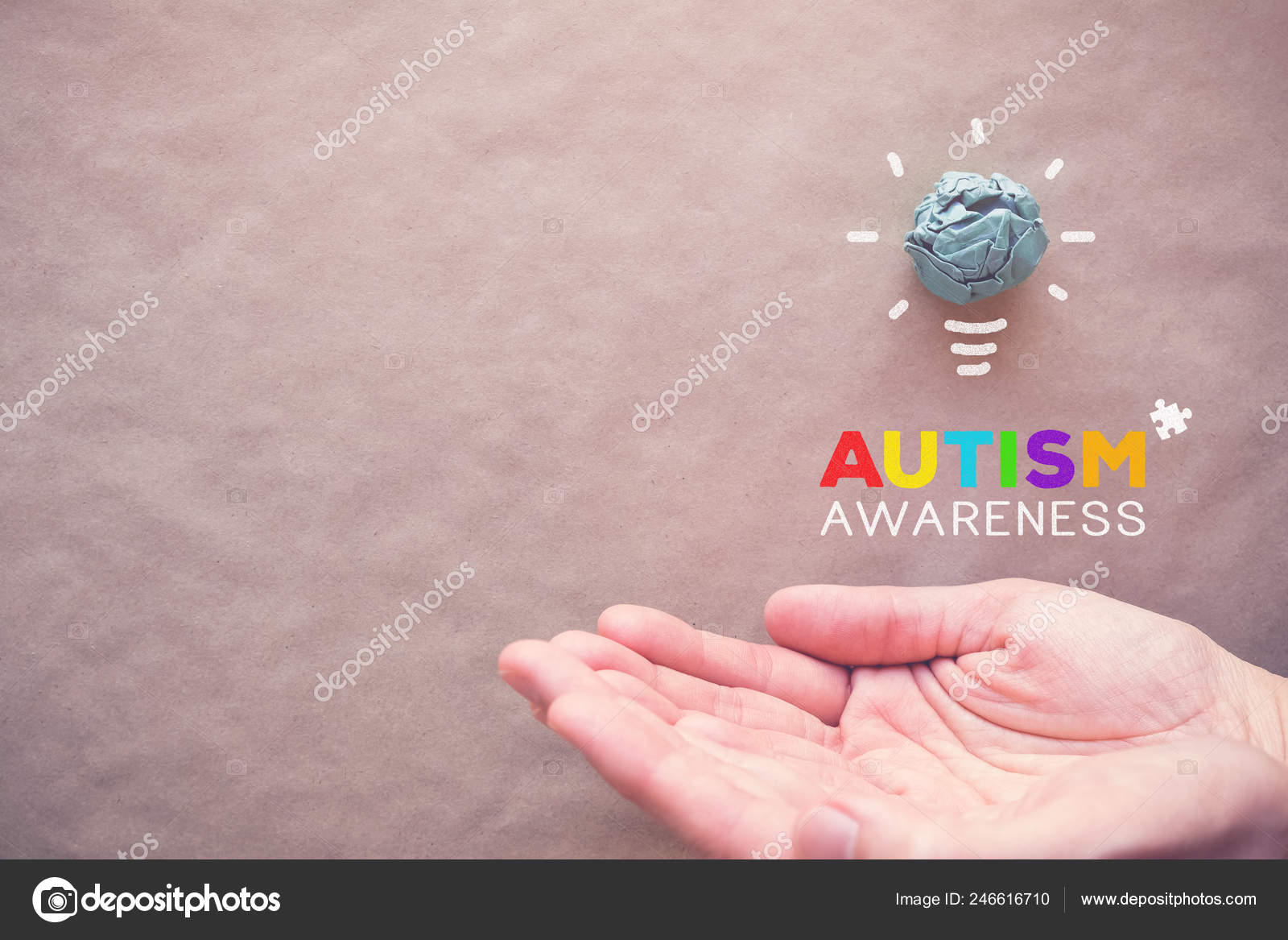 Blue Paper Light Bulb Puzzle Hands World Autism Awareness Day — Stock ...