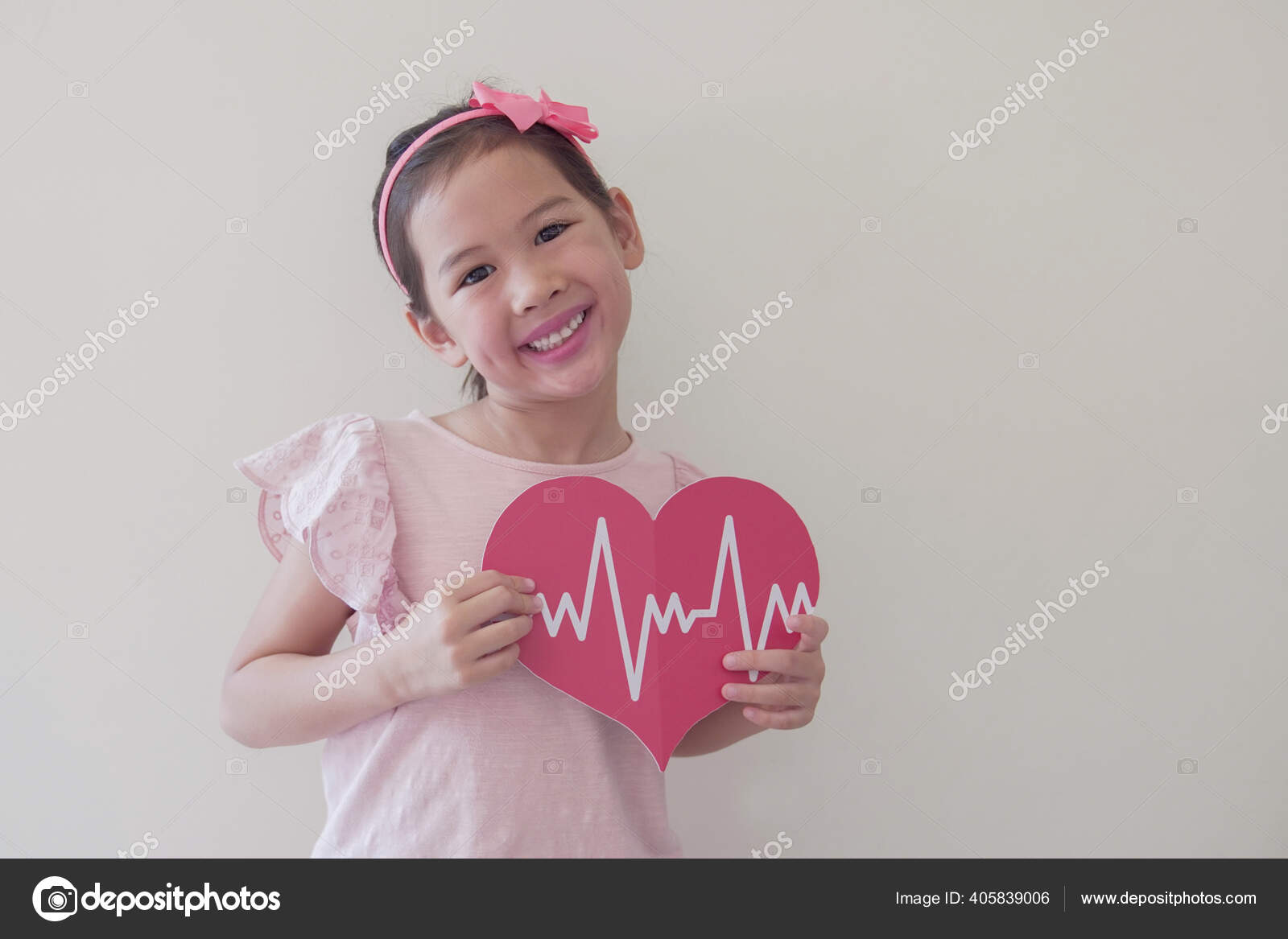 Mixed Race Child Holding Big Red Heart Cardiogram Children Health Stock ...