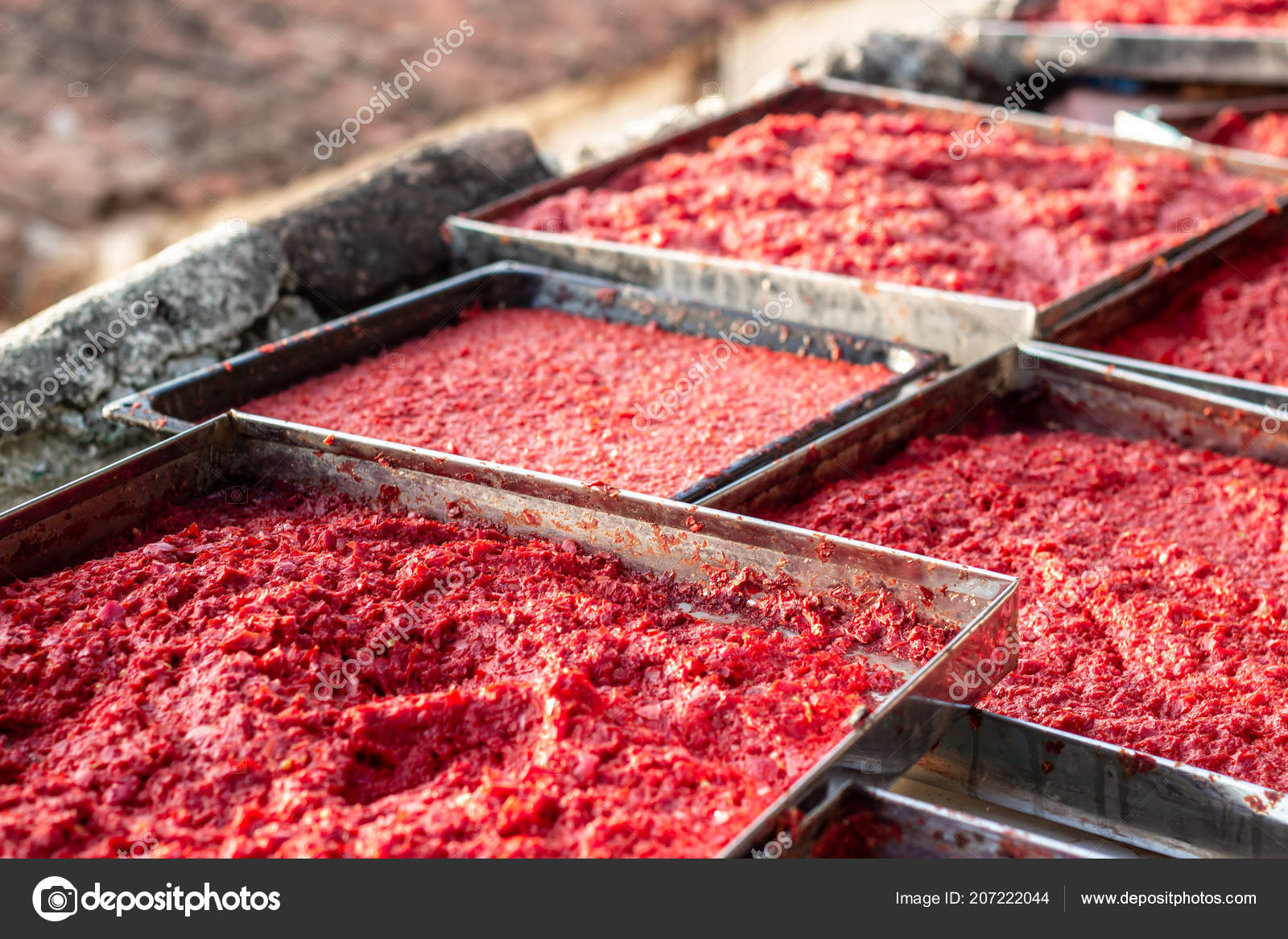 Perspective Traditional Handmade Tomato Paste Making Process Shot Open ...