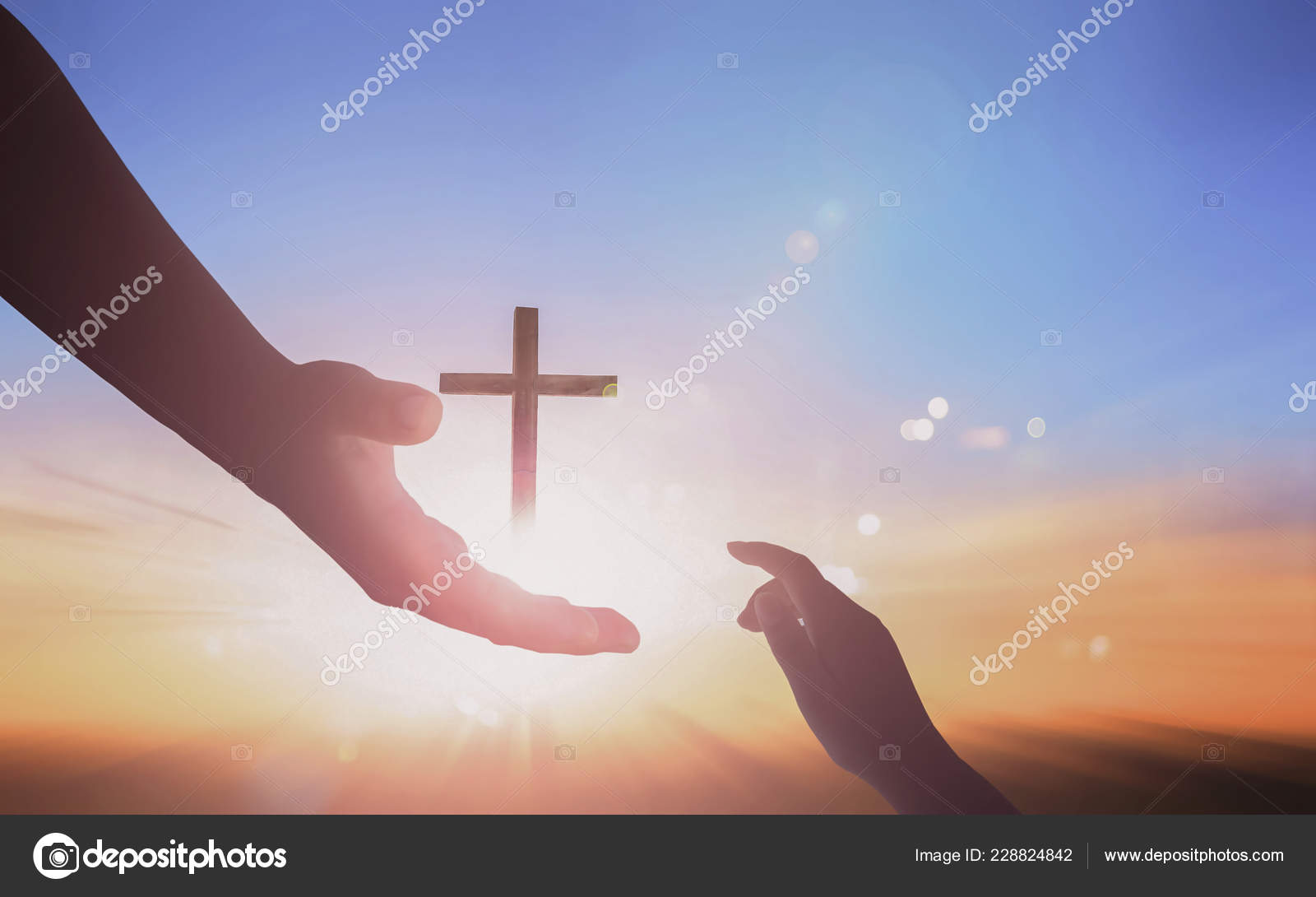Jesus Helping Hand Concept World Peace Day Help Hand Sunset Stock Photo ...