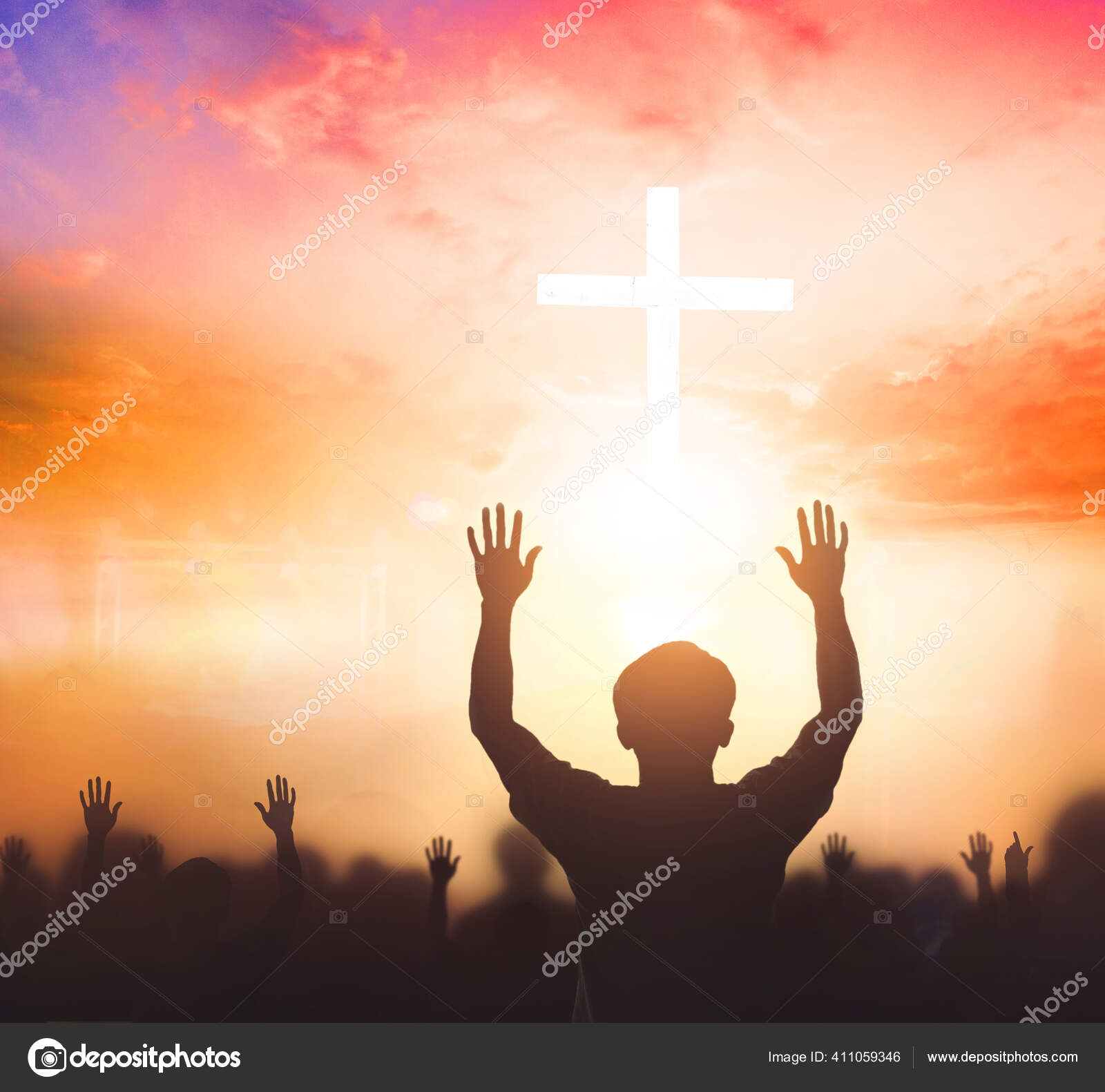 Worship Hands Raised Cross