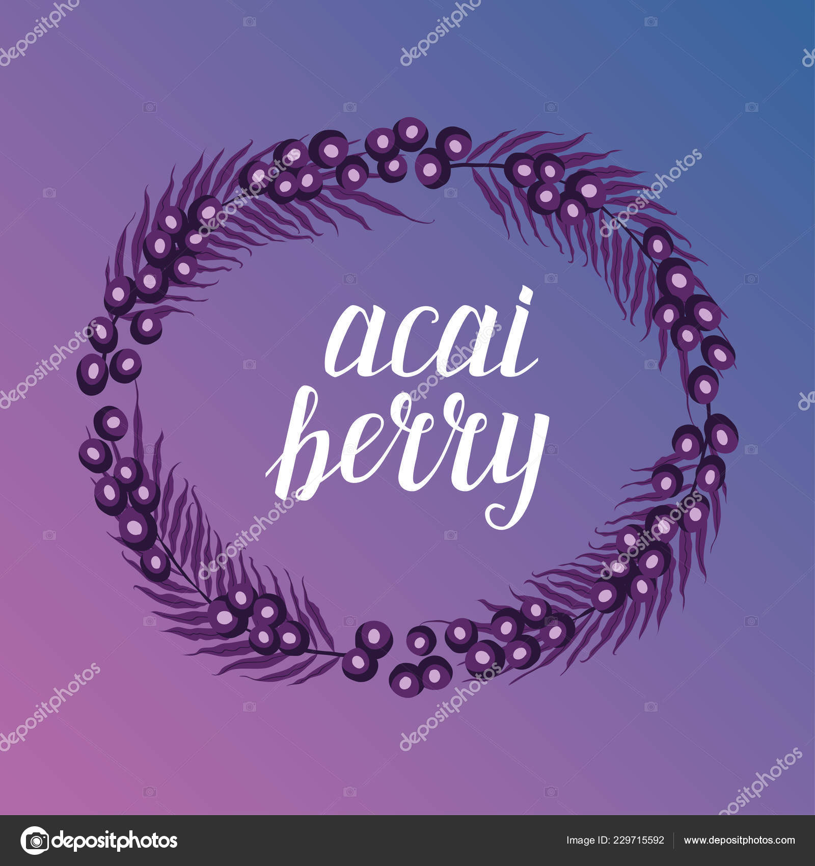 Cute frame with acai berries, hand drawn elements with calligraphic ...