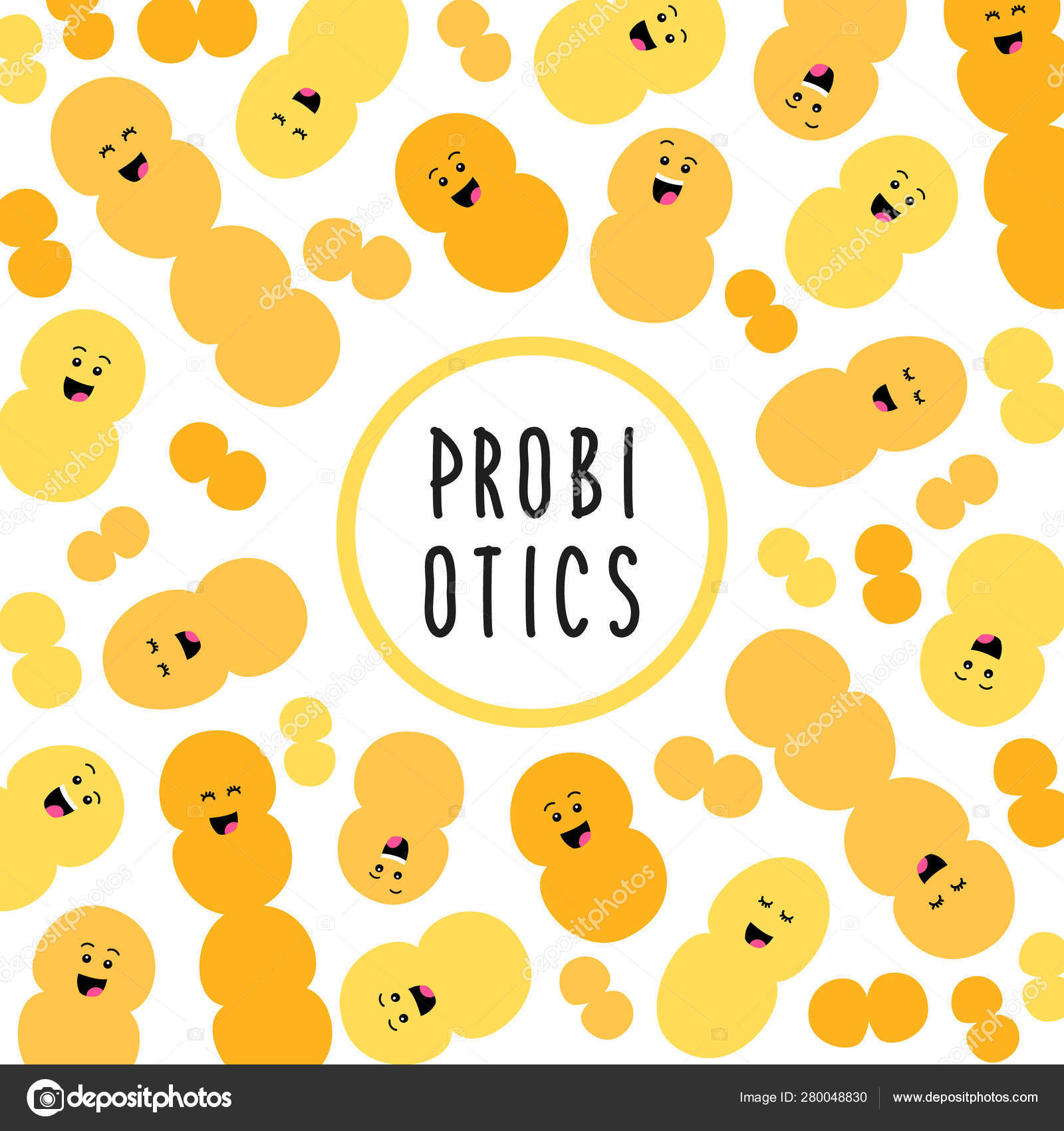 Funny probiotics bacteria family background isolated on white, gut and ...
