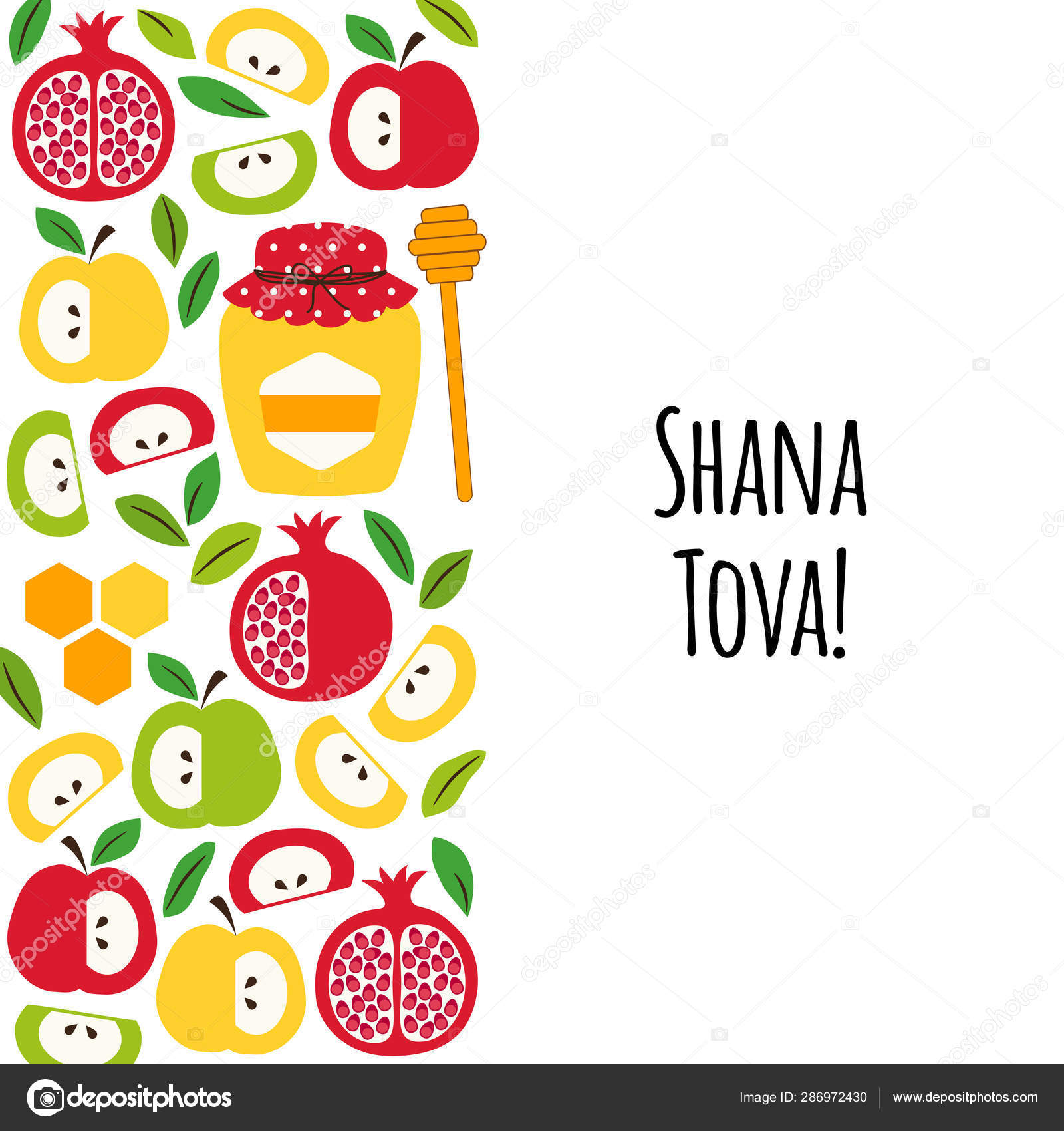Cute greeting banner background with symbols of Jewish New Year holiday ...