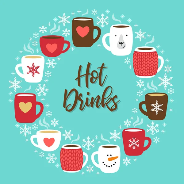 Cute Hot Drinks background with hand drawn cozy mugs Stock Vector Image ...