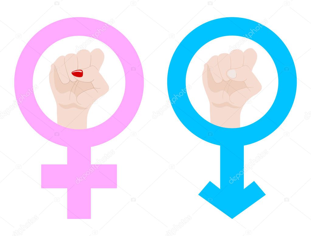 Igualdad de género. Símbolos masculino y femenino, hombre y mujer ...