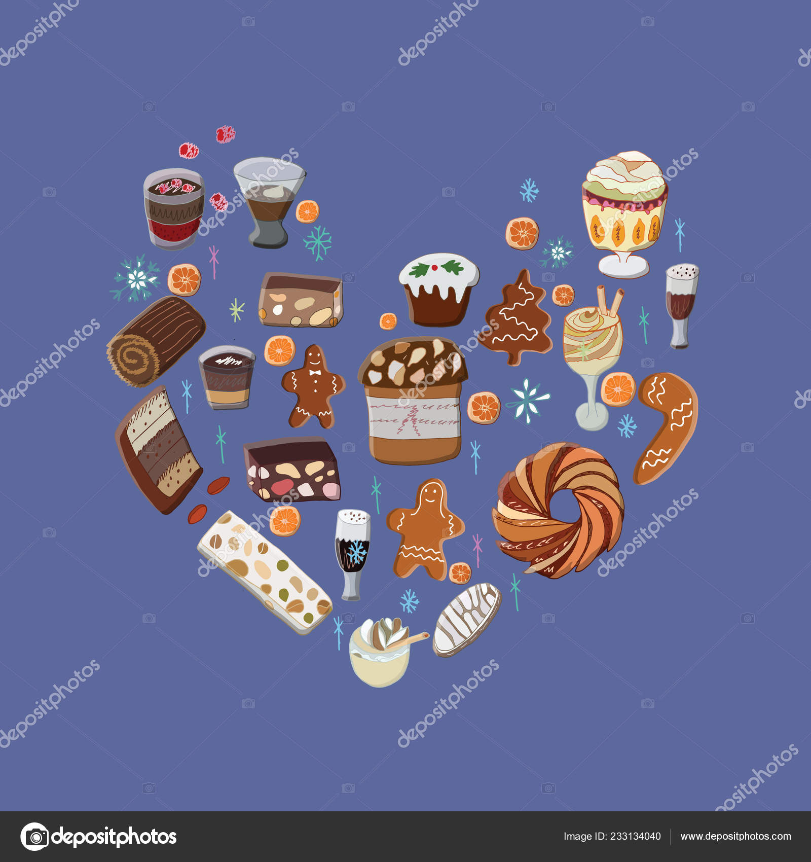 Assorted festive desserts. Stock Vector by ©Nata_Prando 233134040