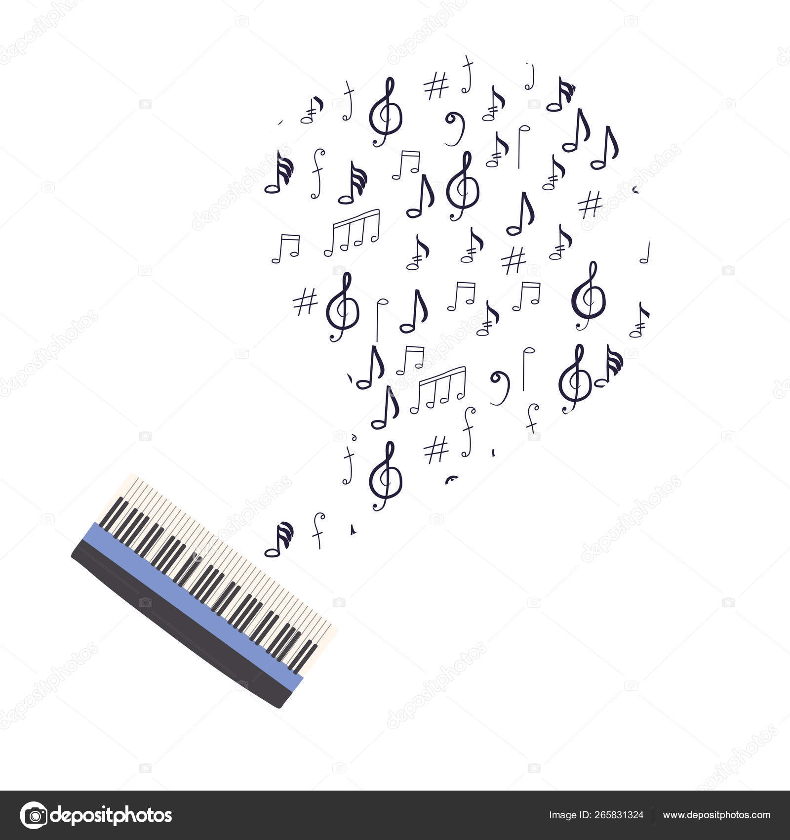 Hand drawn musical keyboard with musical notes. Stock Vector Image by ...
