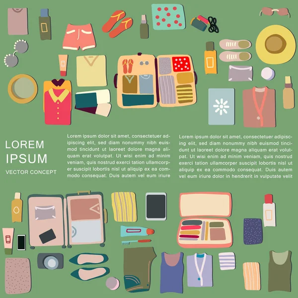 Circle shape border with travel and preparing luggage elements. Stock ...