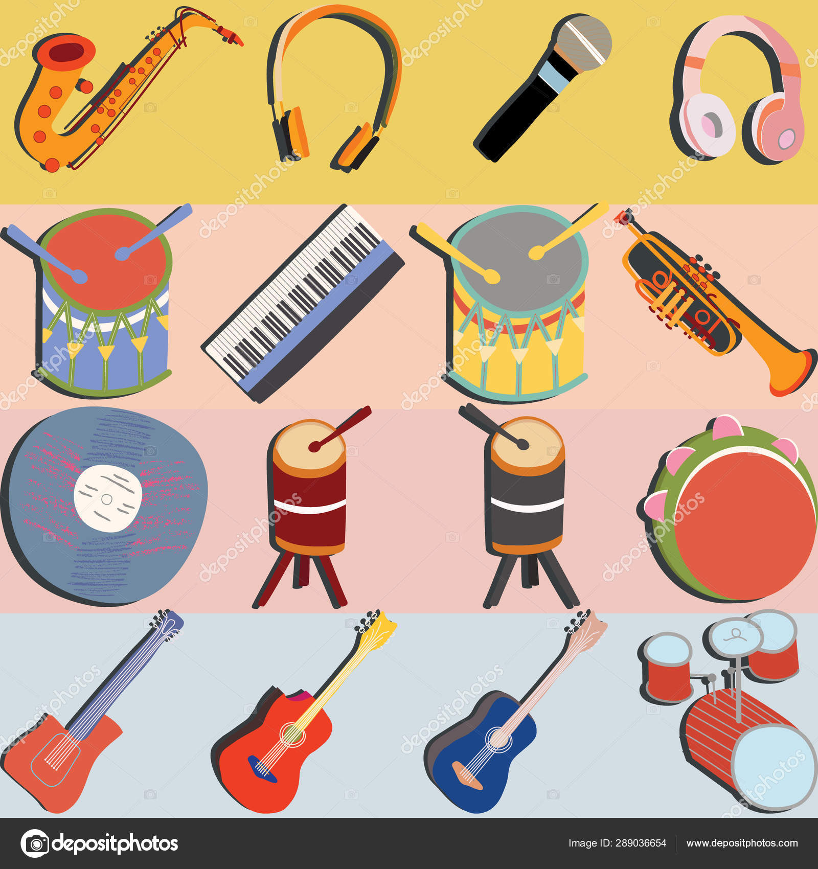 Hand drawn musical instruments colour backdrop Stock Vector Image by ...