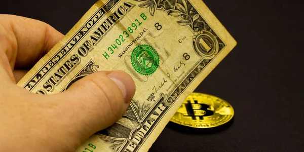 Horizontal banner concept exchange dollar to bitcoin. Value for US ...