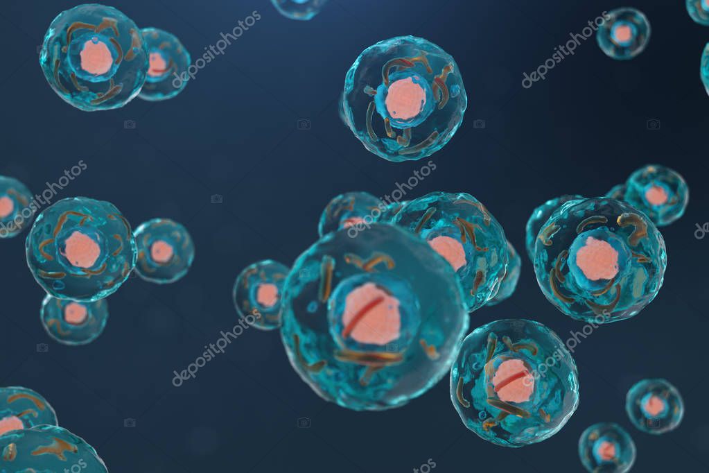 Celda de ilustraci n 3D de un organismo vivo, concepto cient fico. Ilustraci n sobre fondo azul ...