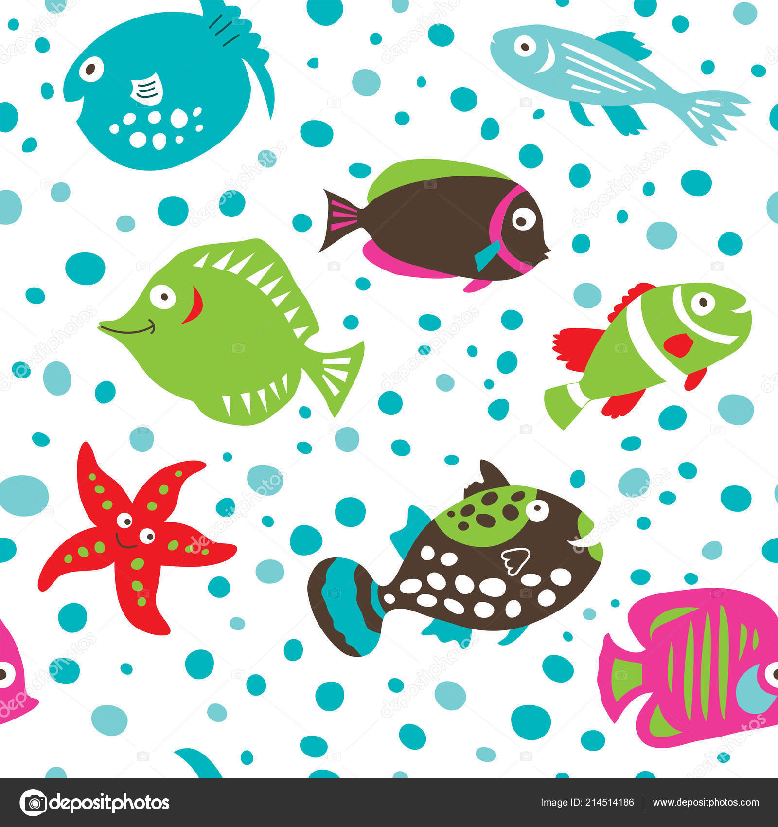 Seamless Pattern Cute Cartoon Fish White Background Stock Vector by ...