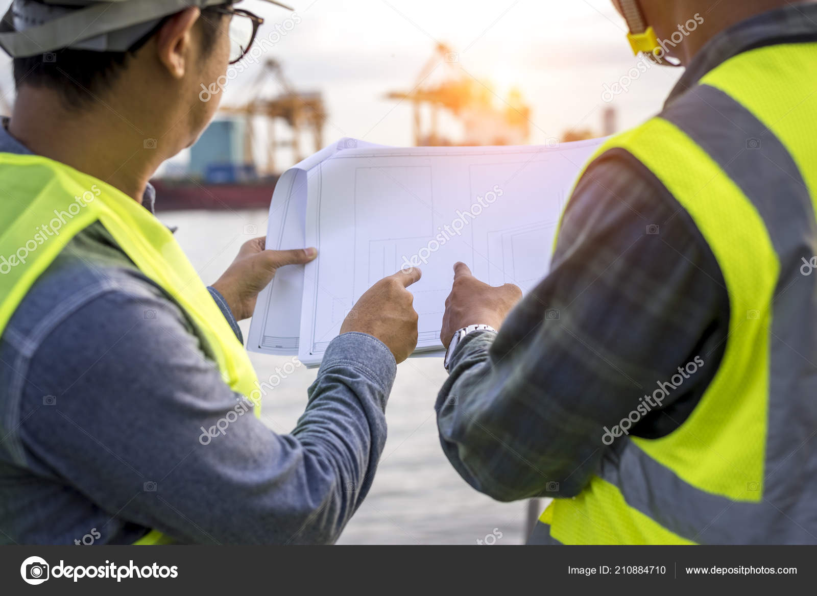 Two Engineering Port Checking Scheduled Ship Cargo Port Stock Photo by ...