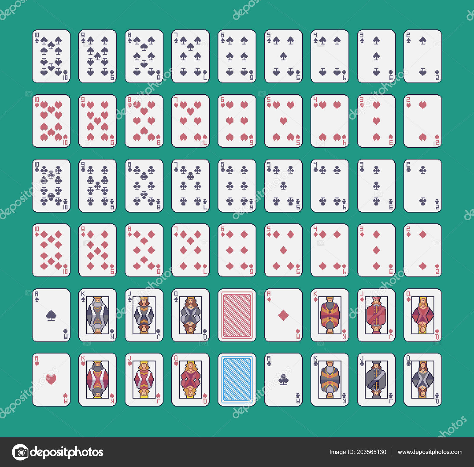 Pixel Art Playing Cards Standart Deck Vector Set Stock Vector by ...