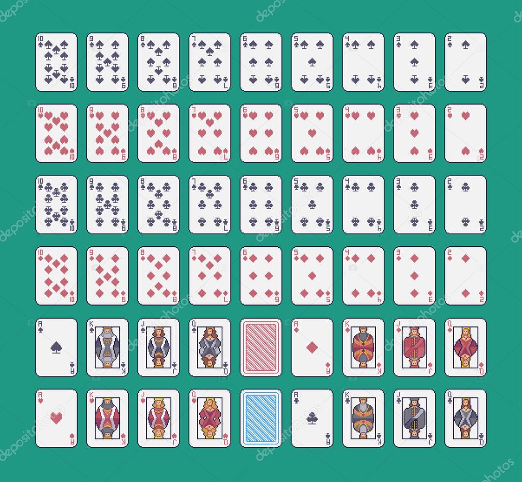 Pixel art naipes juego de cartas estándar vector de cubierta. 2022