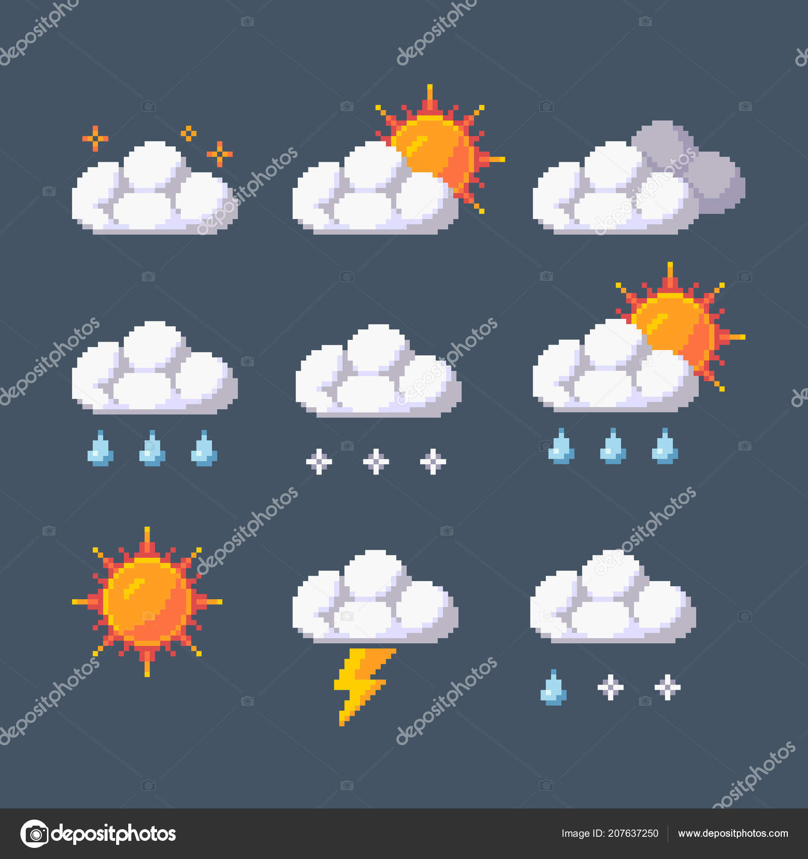 Pixel Art Vector Weather Application Icons Set Stock Vector Image by ...