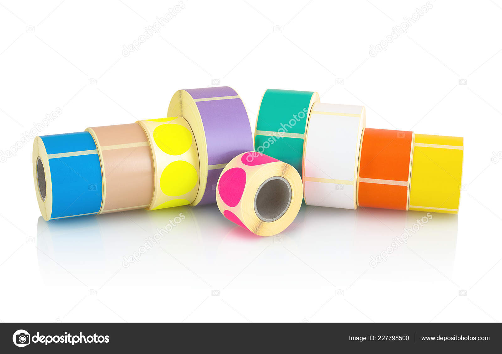 Colored Label Rolls Isolated White Background Shadow Reflection Color ...