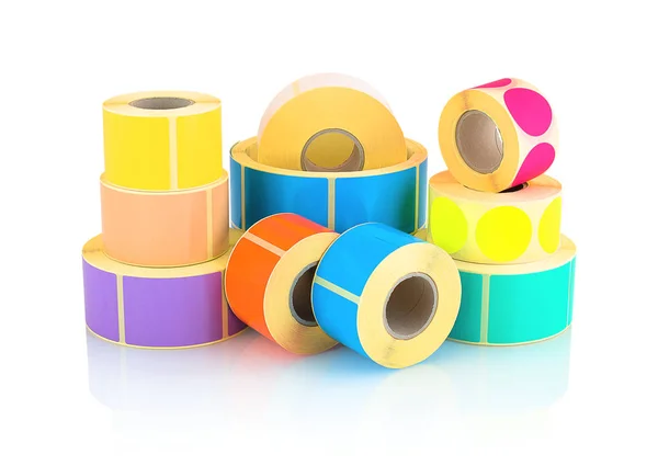 Colored Label Rolls Isolated White Background Shadow Reflection Color ...