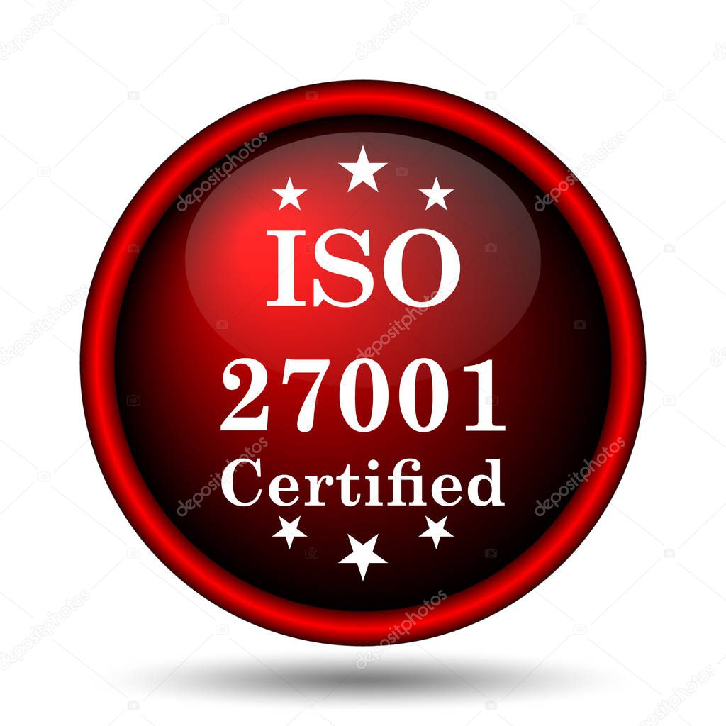 Icono ISO 27001. Botón de Internet sobre fondo blanco 2024