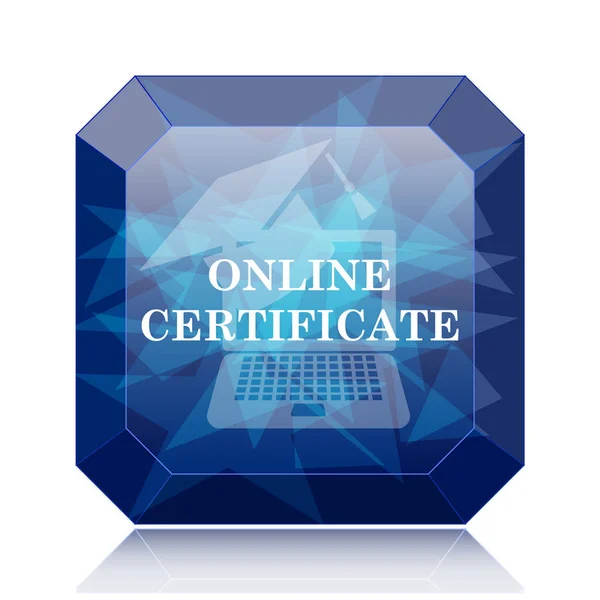 Online certificate icon, blue website button on white background ...