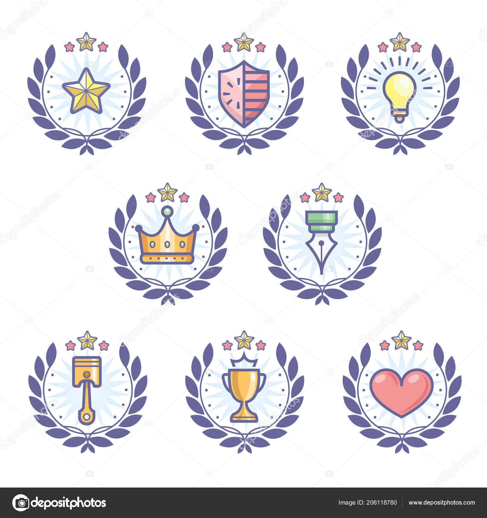 Achievement Badges Awards Applications Set Soft Colour Badges Label ...