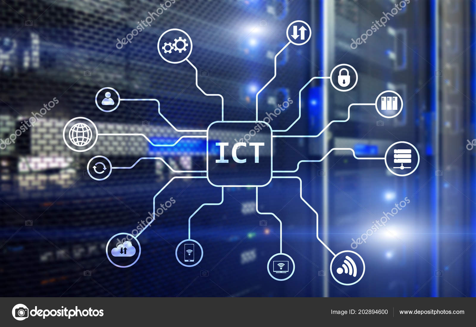 Ict Information Communications Technology Concept Server Room Background Ict Information — Stock ...