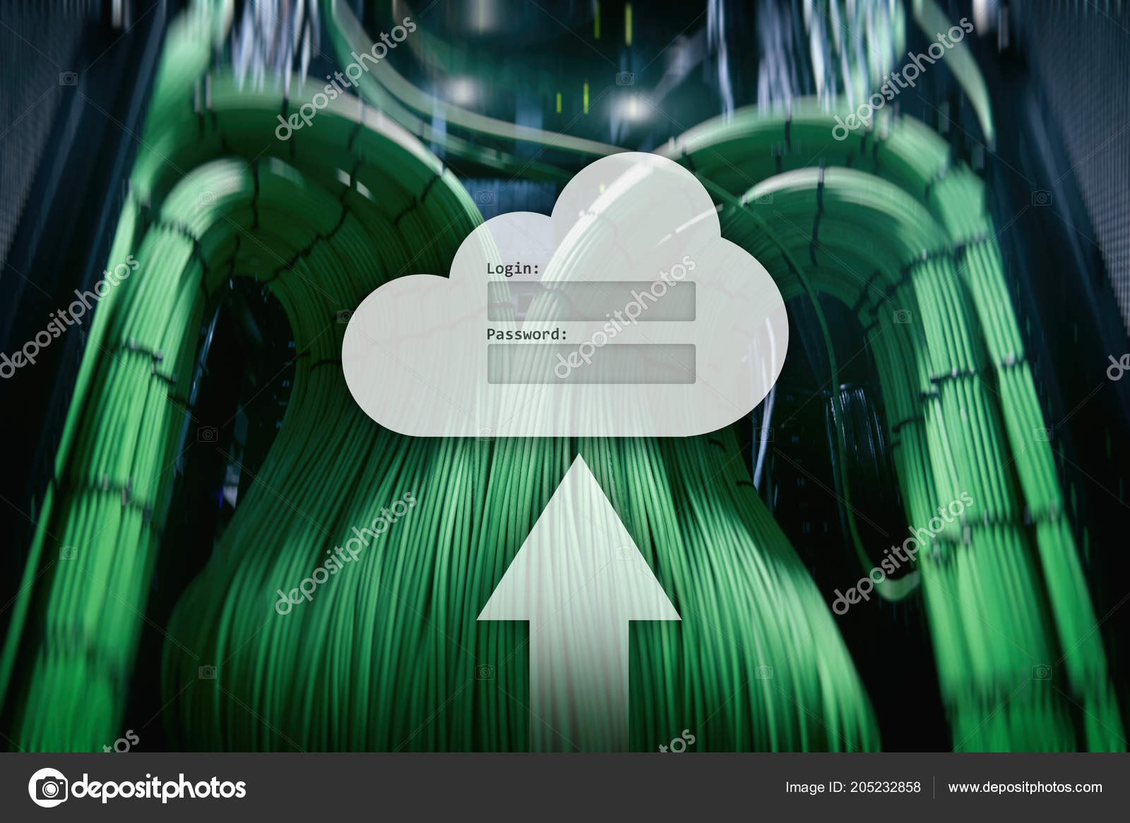 Cloud Storage Data Access Login Password Request Window Server Room ...