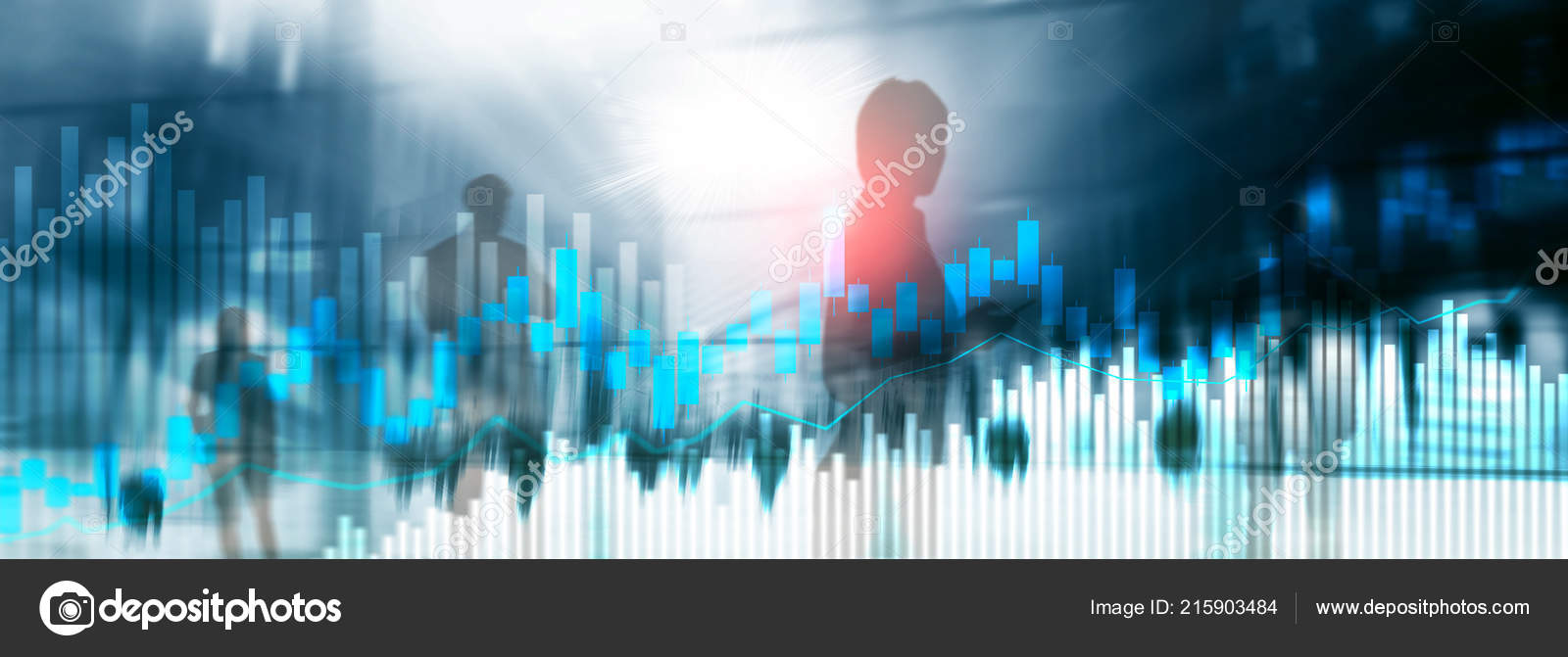 Stock Trading Candlestick Chart Diagrams Blurred Office Center ...