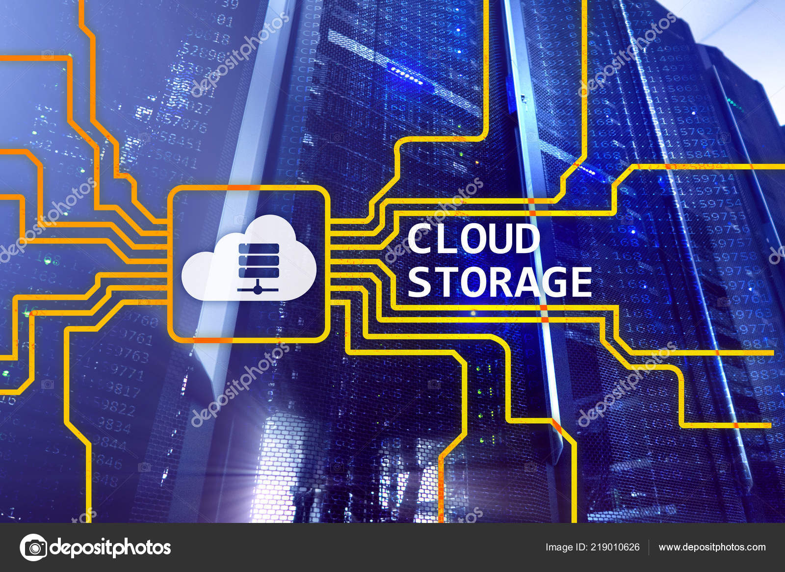 Cloud Data Storage Concept Server Room Background — Stock Photo © Funtap #219010626