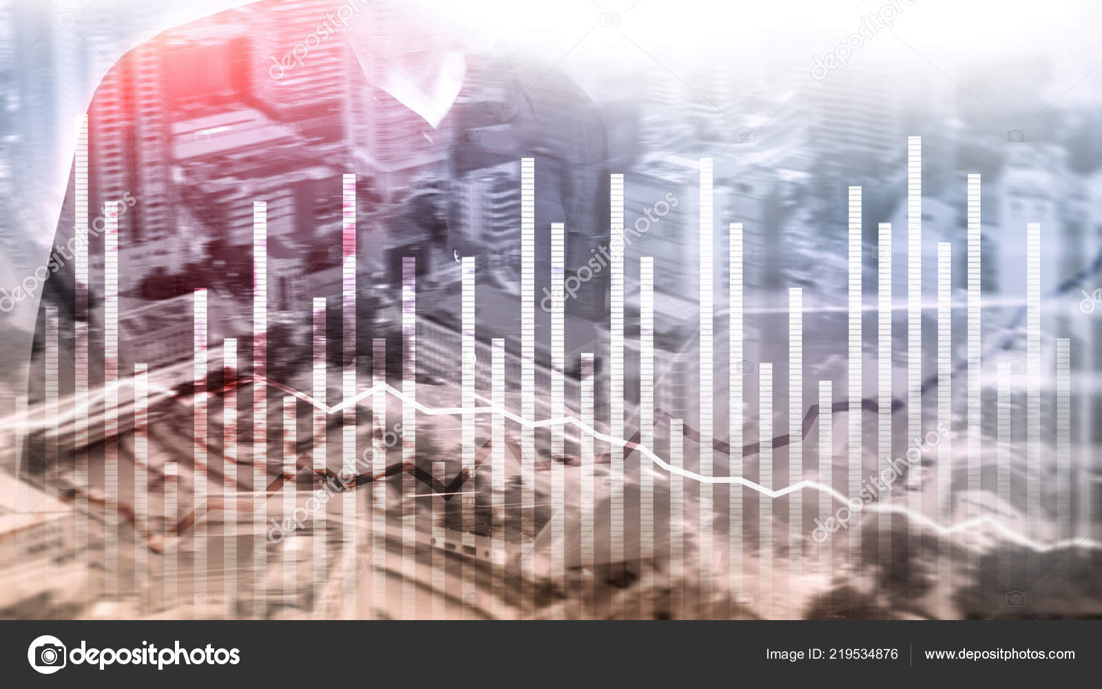 Double Exposure Economics Growth Diagrams Blurred Background Business ...