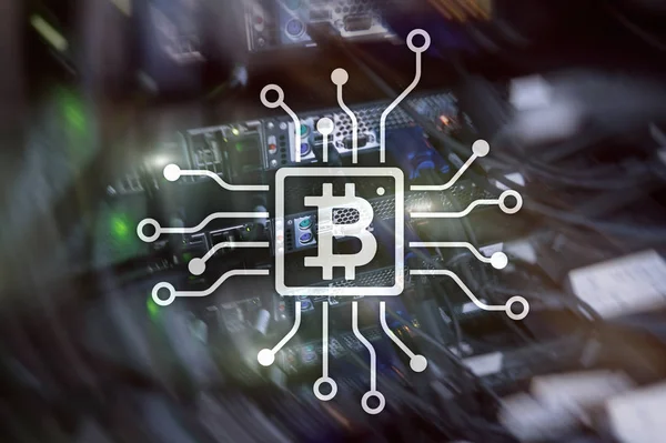 Bitcoin Blockchain Concept Server Room Background Server Room — Stock ...