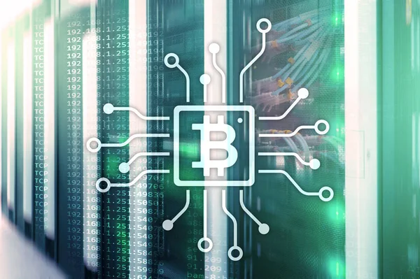 Bitcoin Blockchain Concept Server Room Background Server Room — Stock ...