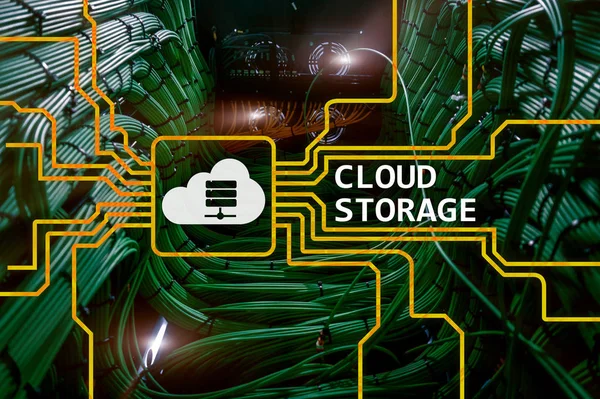 Cloud data storage concept on server room background. - Stock Image ...