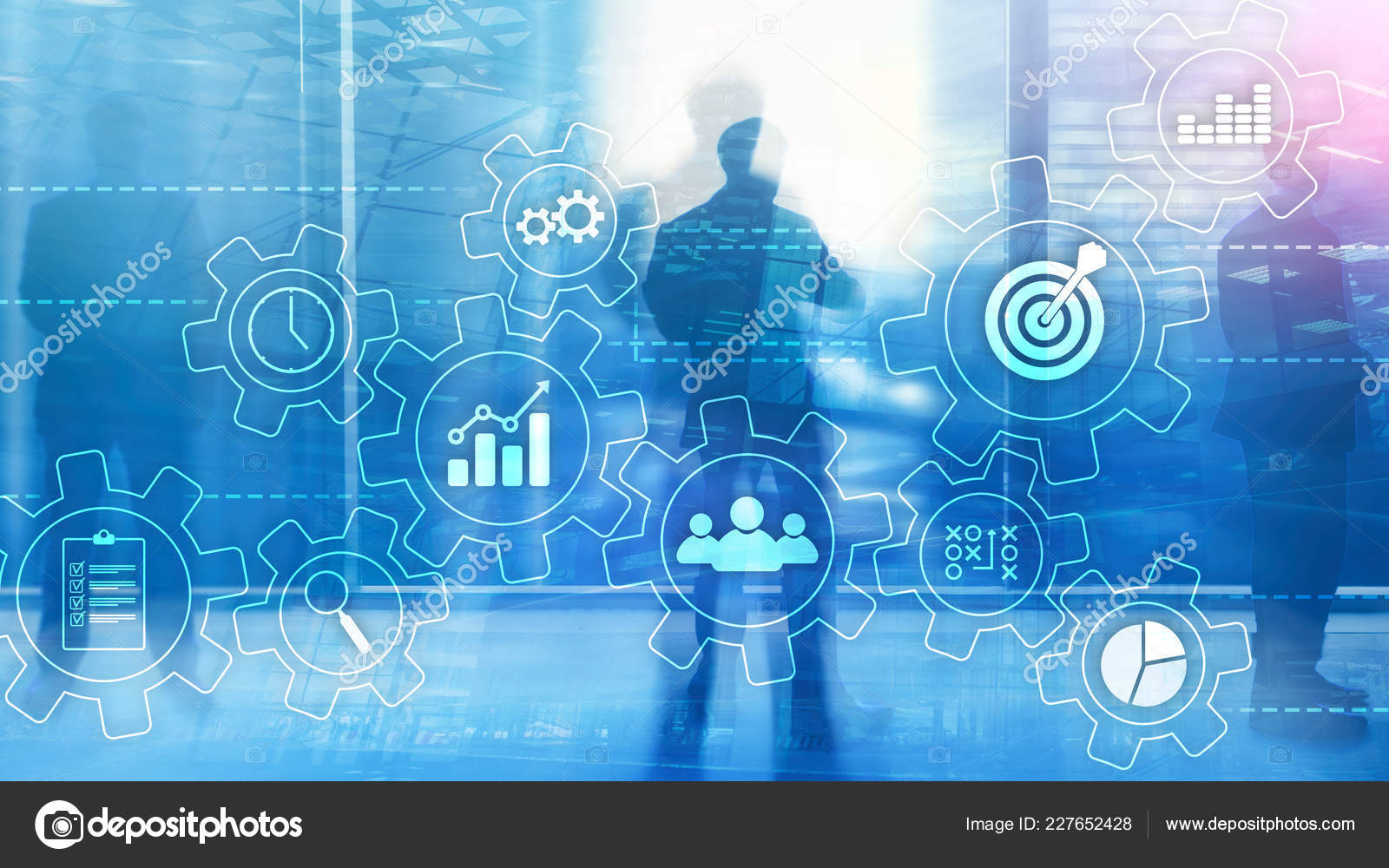 Business Process Automation Concept Gears Icons Abstract Background ...