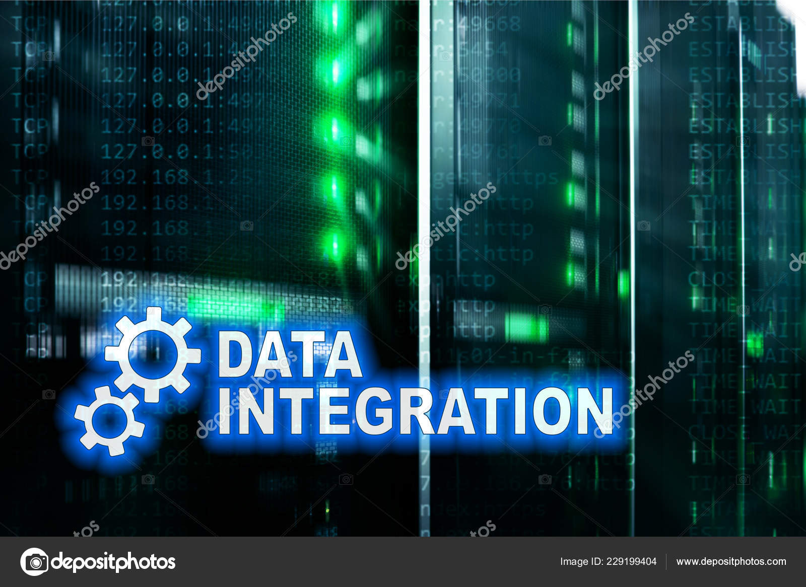 Data Integration Information Technology Concept Server Room Background ...