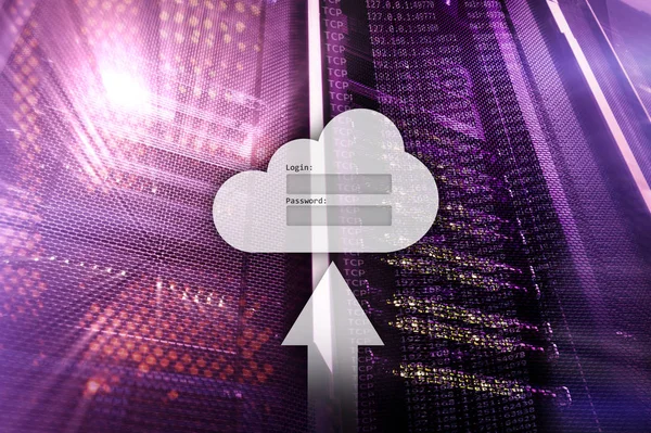Cloud storage, data access, login and password request window on server ...