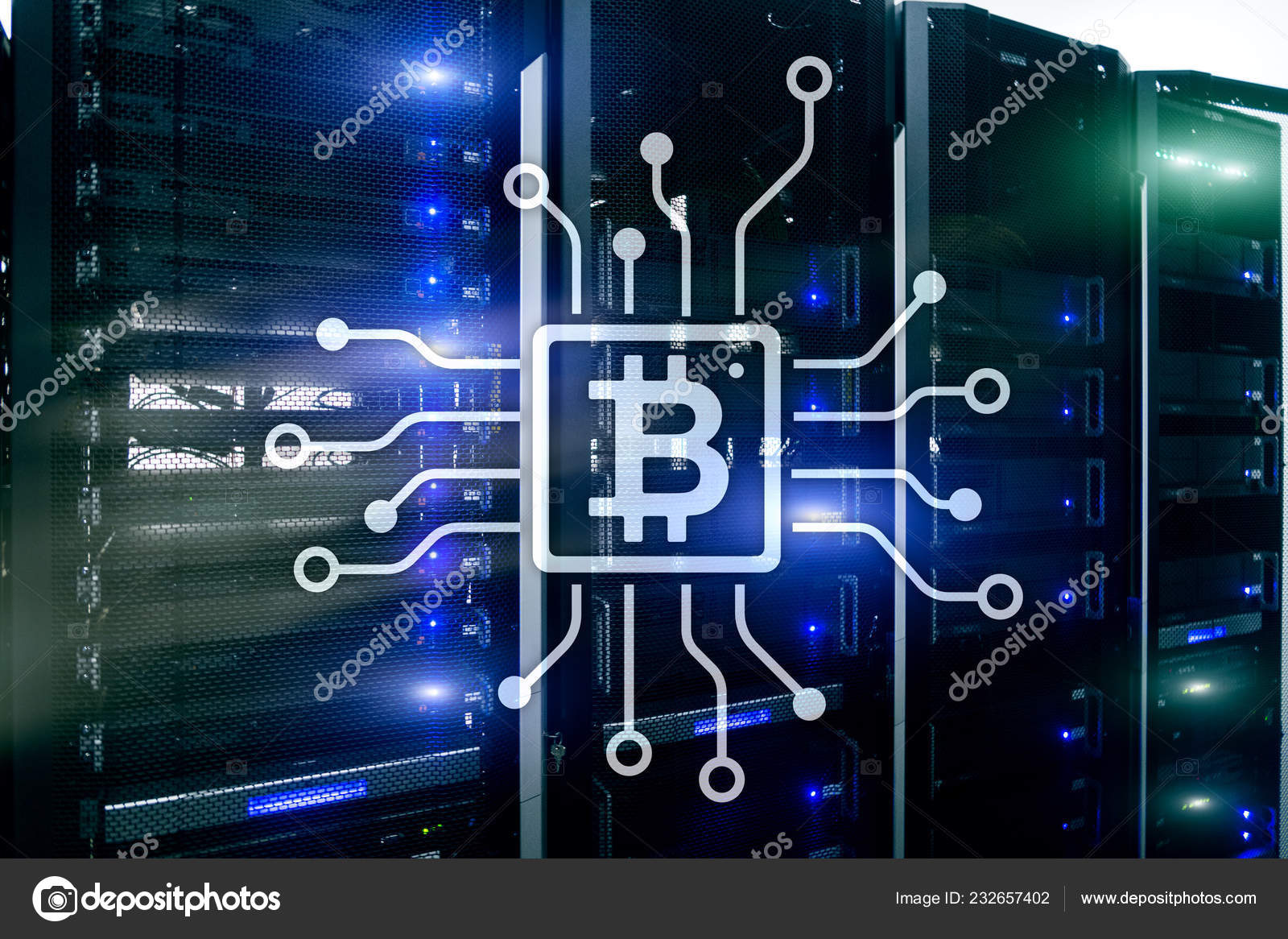 Bitcoin Blockchain Concept Server Room Background Server Room — Stock ...