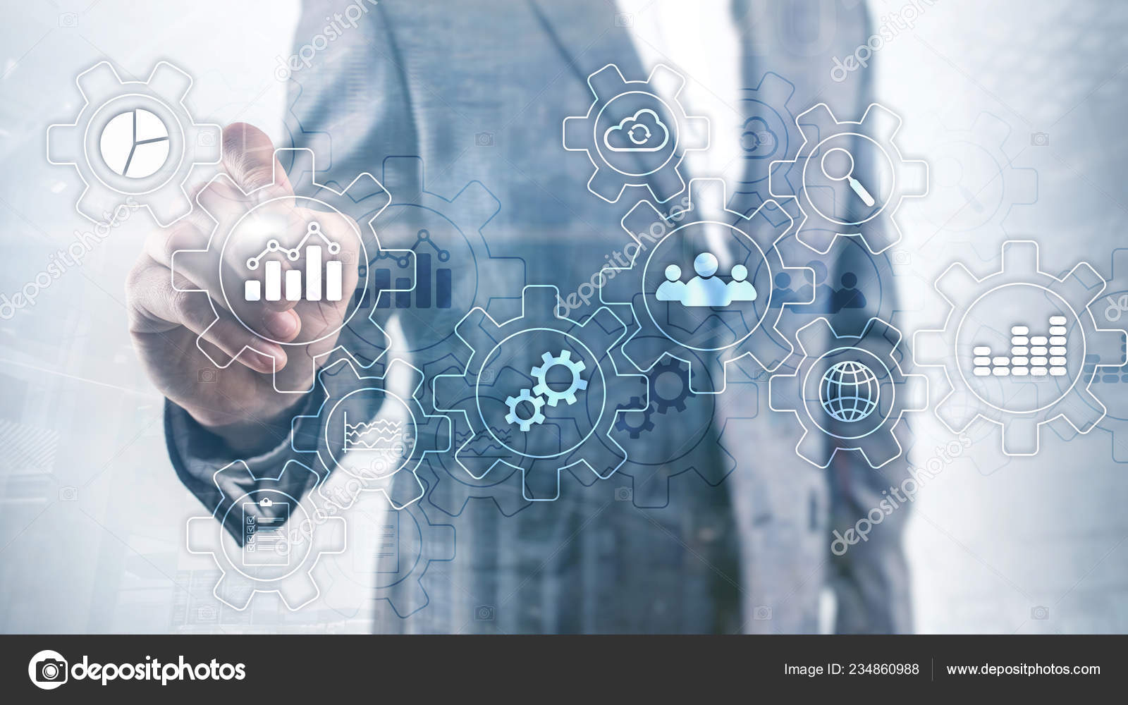 Business Process Abstract Diagram Gears Icons Workflow Automation ...