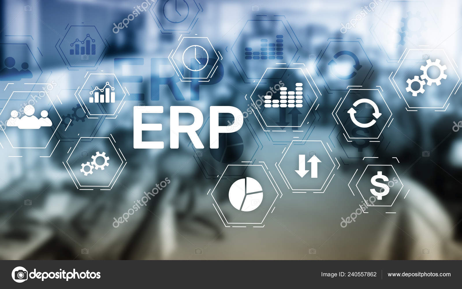 ERP system, Enterprise resource planning on blurred background ...