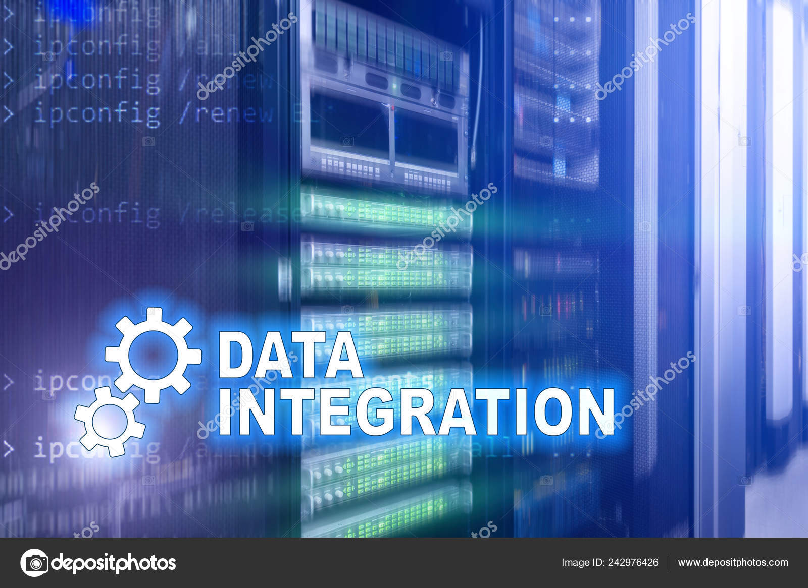 Data integration information technology concept on server room ...
