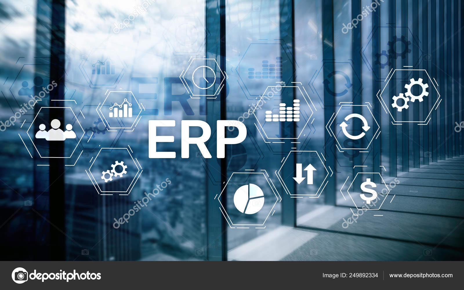 ERP system, Enterprise resource planning on blurred background ...