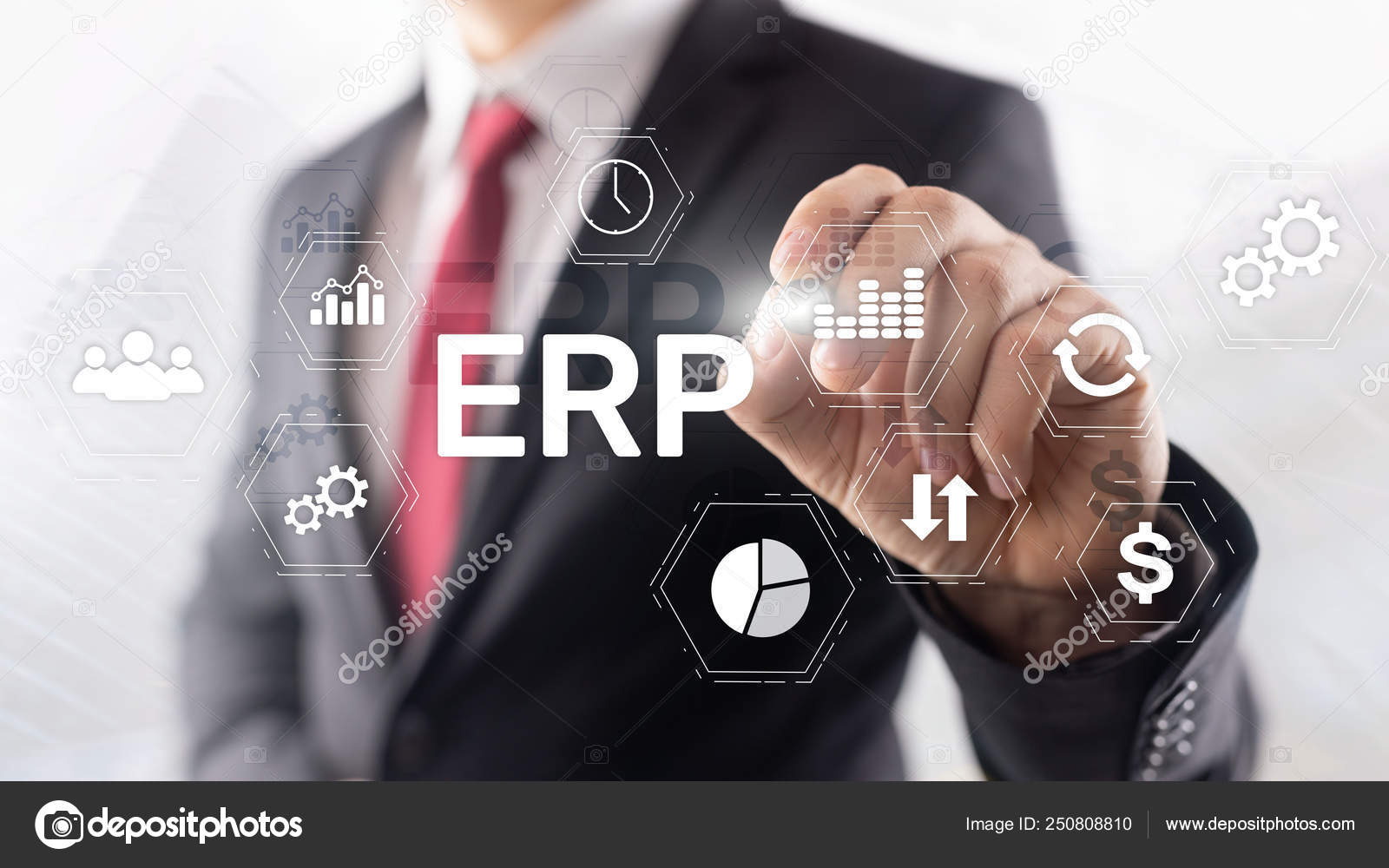 ERP system, Enterprise resource planning on blurred background ...