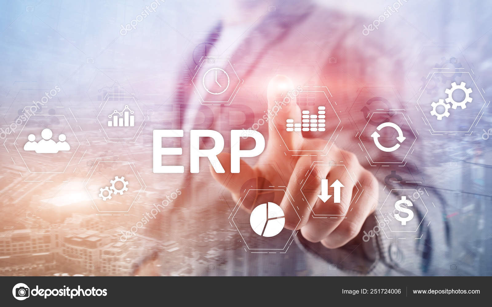 ERP system, Enterprise resource planning on blurred background ...
