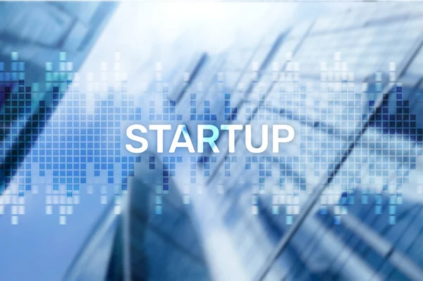 Startup concept with double exposure diagrams blurred background ...