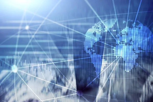 Double exposure mixed media. 3D Earth planet hologram and communication ...