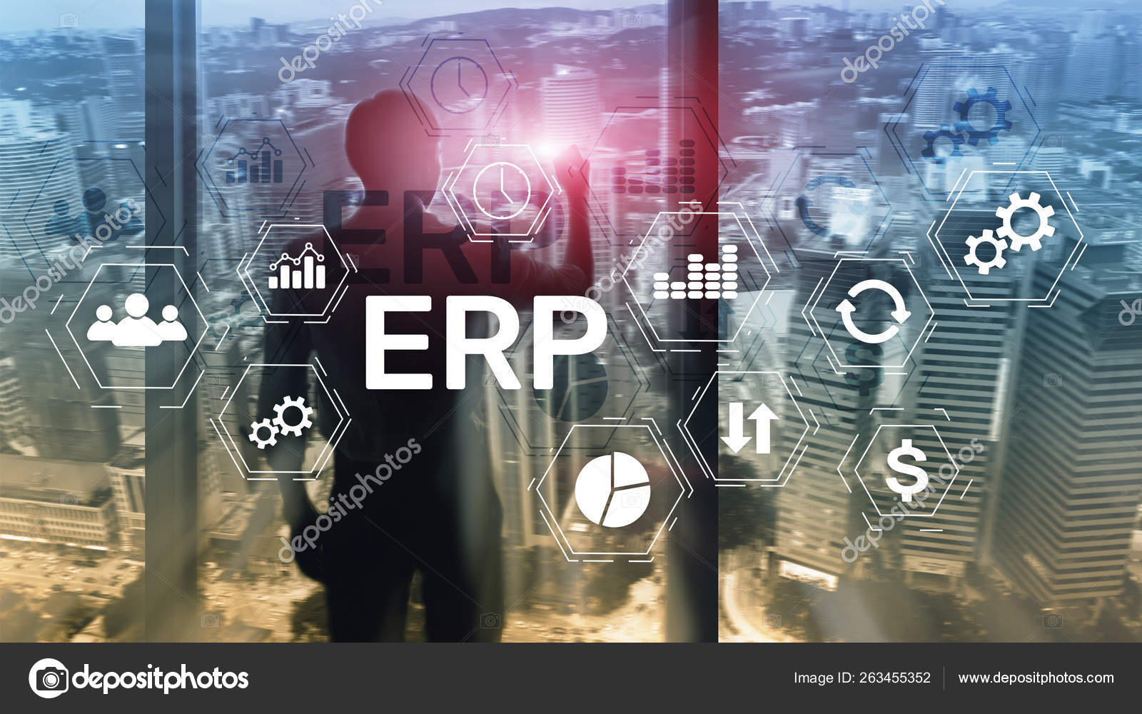 ERP system, Enterprise resource planning on blurred background ...
