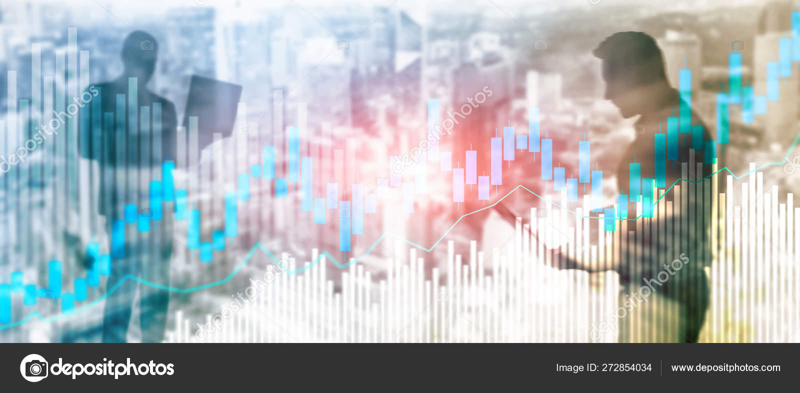 Stock Trading Candlestick Chart Diagrams Blurred Office Center ...