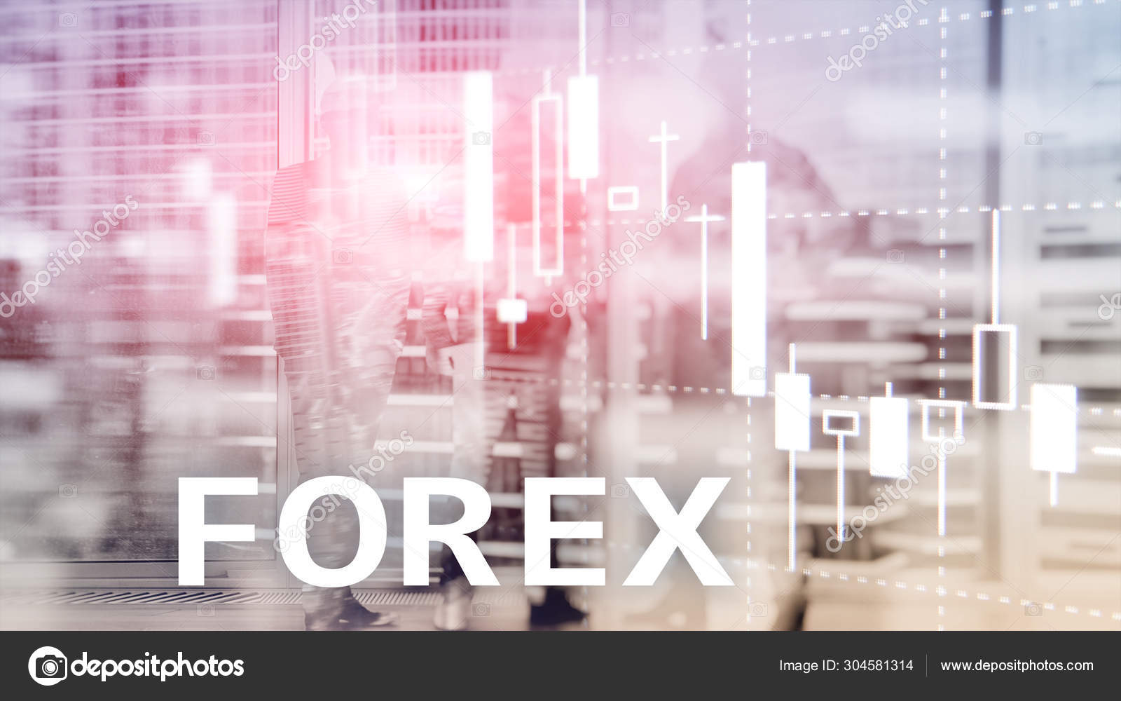 Forex trading, financial candle chart and graphs on blurred business ...